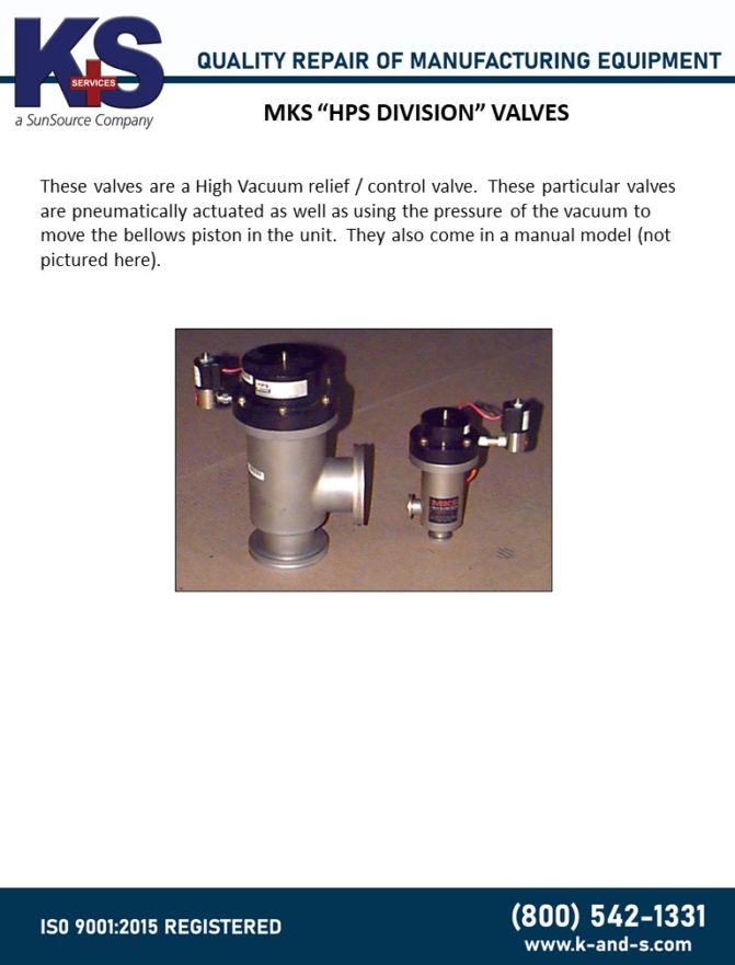 MKS HPS Division Valves - K+S Services
