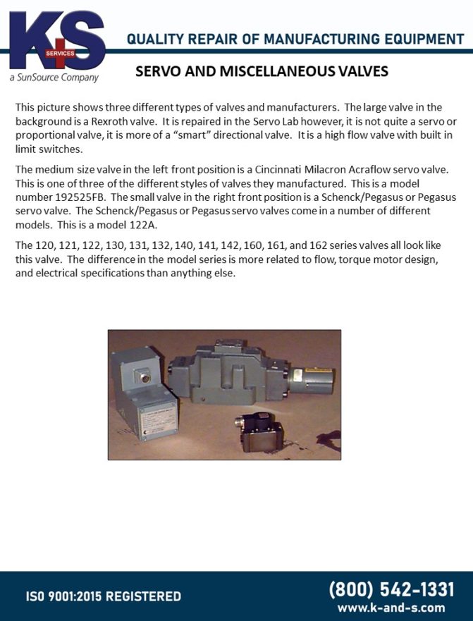 Servo and Miscellaneous Valves - K+S Services