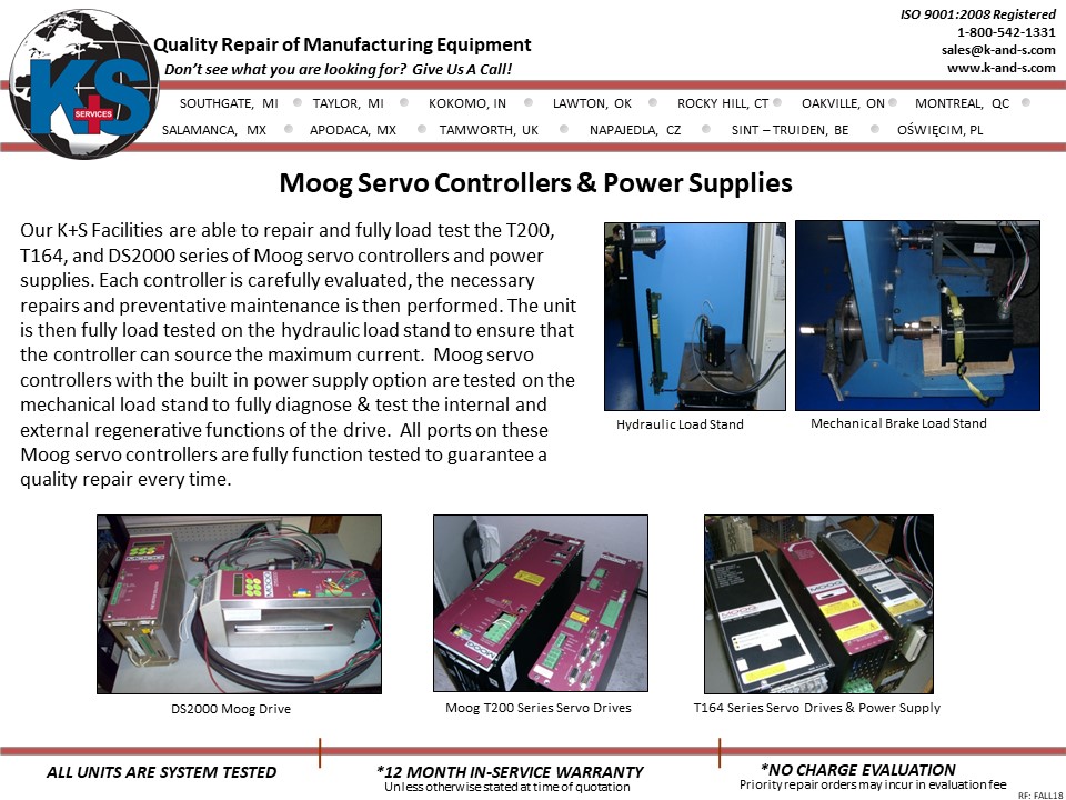Moog Servo Controllers And Power Supplies K S Services Inc
